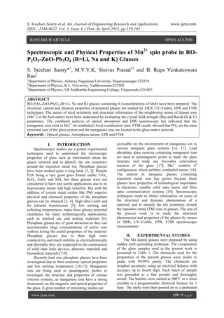 Spectroscopic and Physical Properties of Mn2+ spin probe in RO-P2O5-ZnO ...