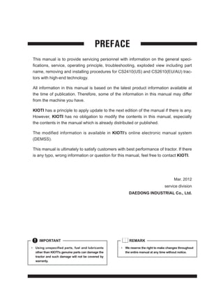 Kioti Daedong CS2610 (EU/AU) Tractor Service Repair Manual | PDF