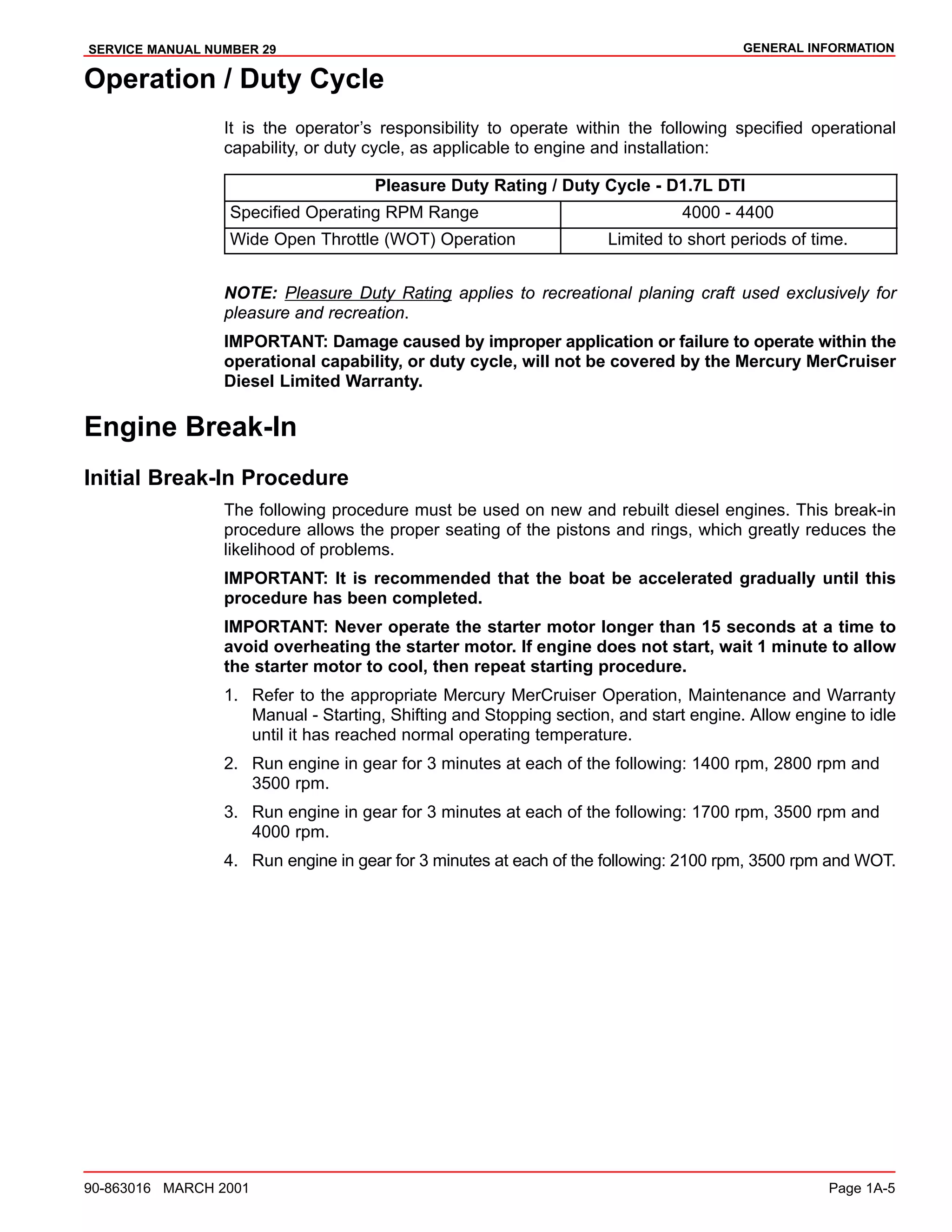 Mercury MerCruiser D1.7L DTI (0M055001 and Above) Service Repair Manual ...