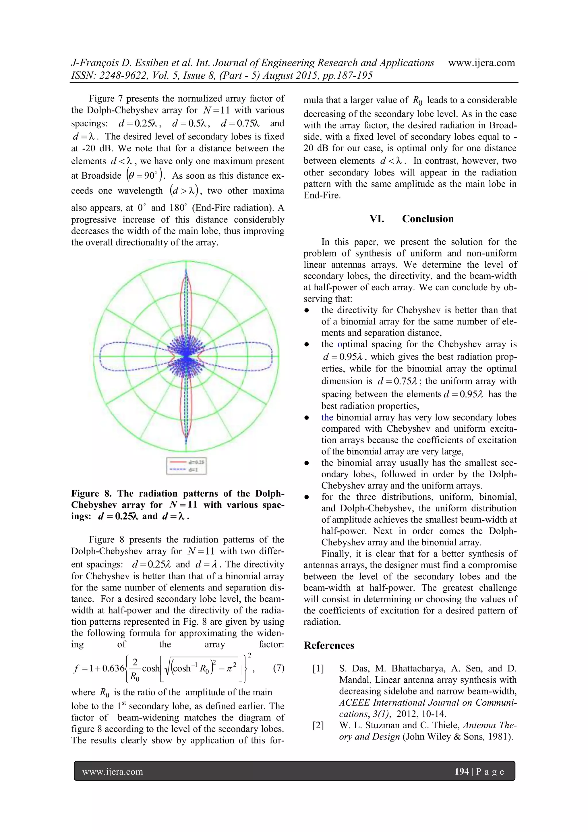 Design of Non-Uniform Linear Antenna Arrays Using Dolph- Chebyshev and Binomial Methods | PDF