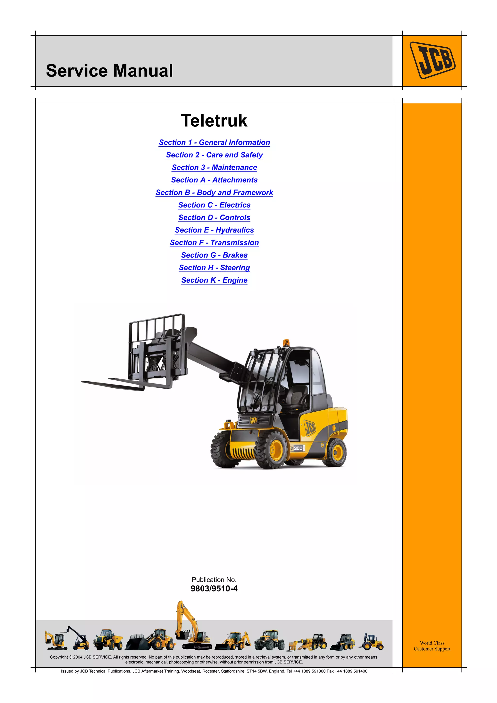 JCB 3.5D 4×4 TELETRUK Service Repair Manual SN：1176586 Onwards | PDF