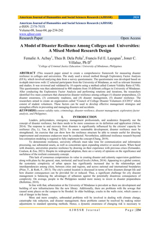 A Model of Disaster Resilience Among Colleges and Universities: A Mixed ...