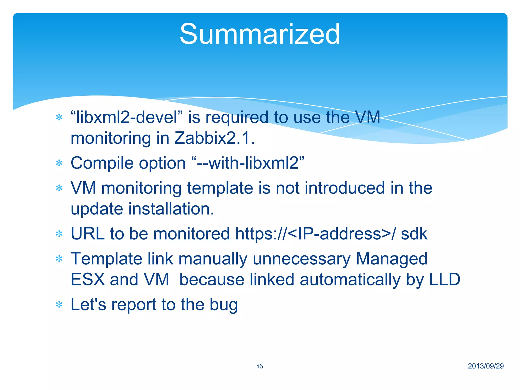 【Zabbix 2.1】trial of vm monitoring function of Zabbix 2.2 | PPTX