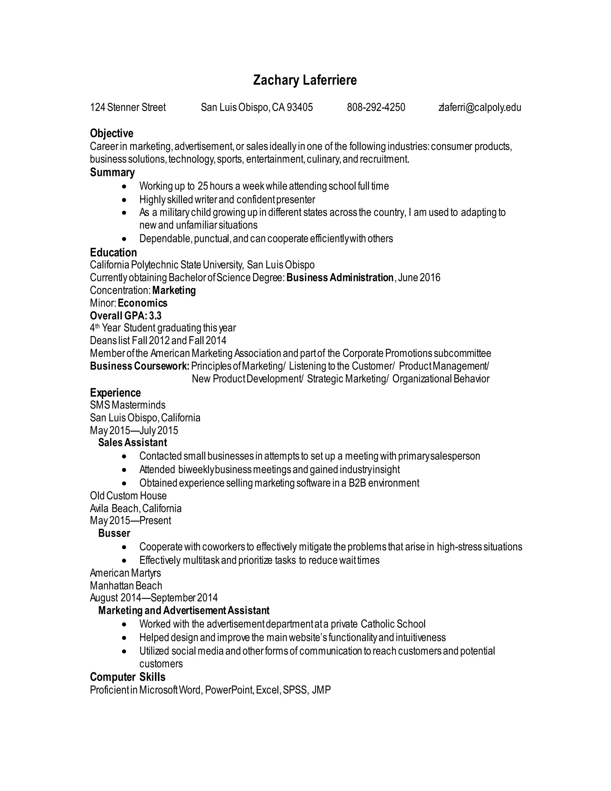 Zach Laferriere Resume | DOCX