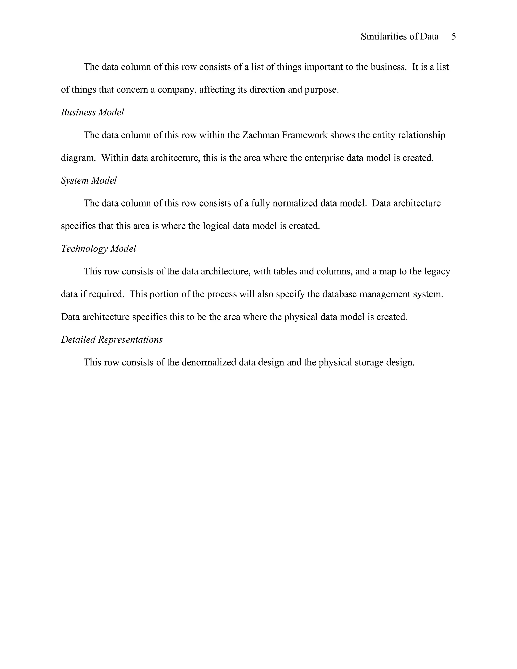 Zachman Framework vs Data Architecture | DOC | Databases | Computer Software and Applications
