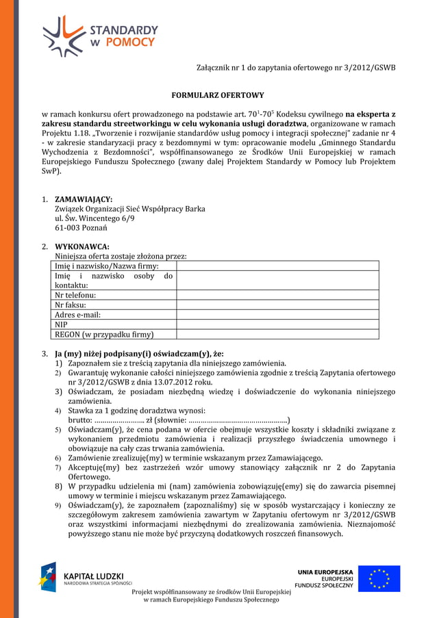 Załącznik nr 1 formularz ofertowy | PDF | Free Download