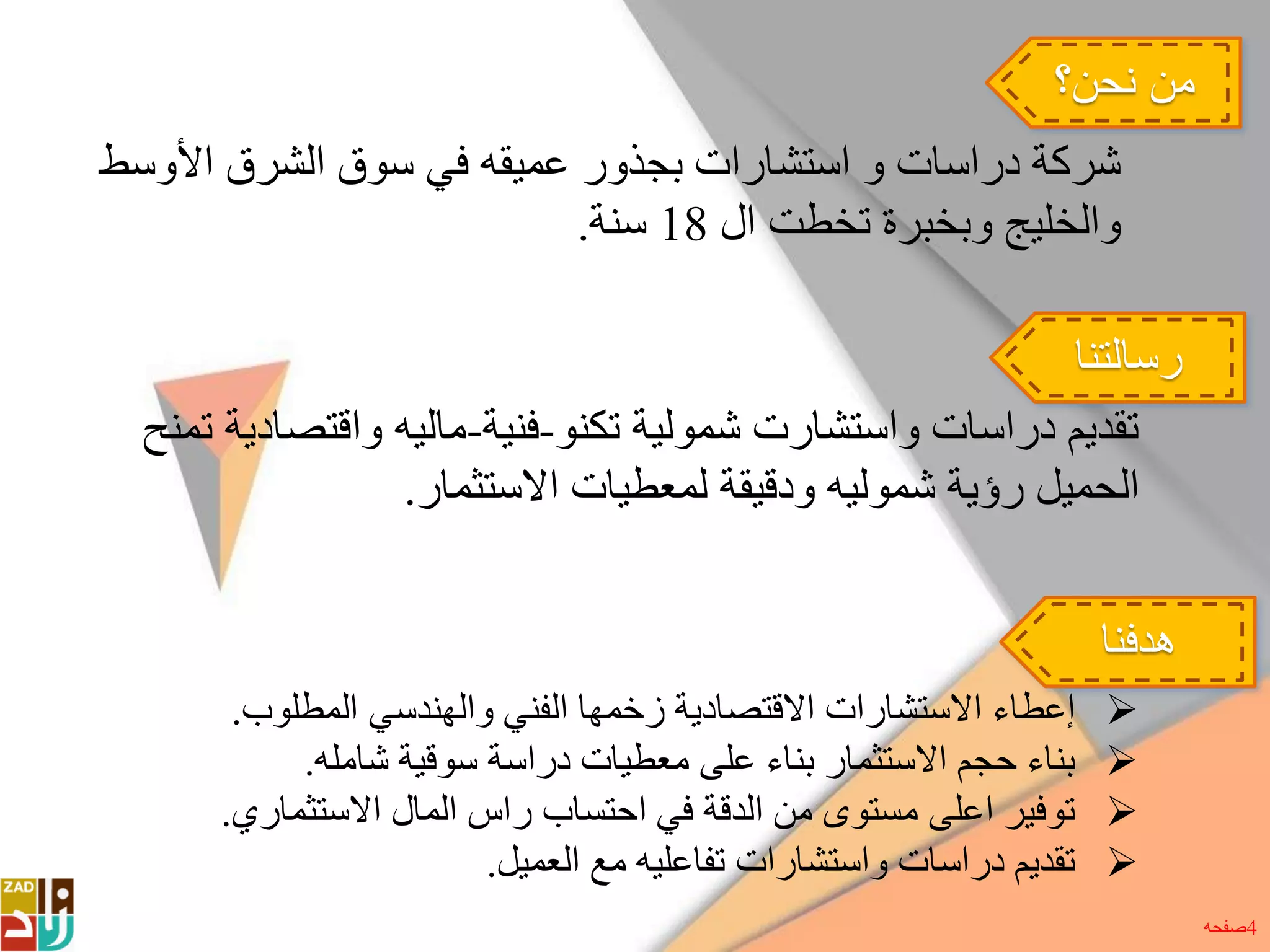 زاد للاستشارات و دراسات الجدوى الاقتصادية Ppt