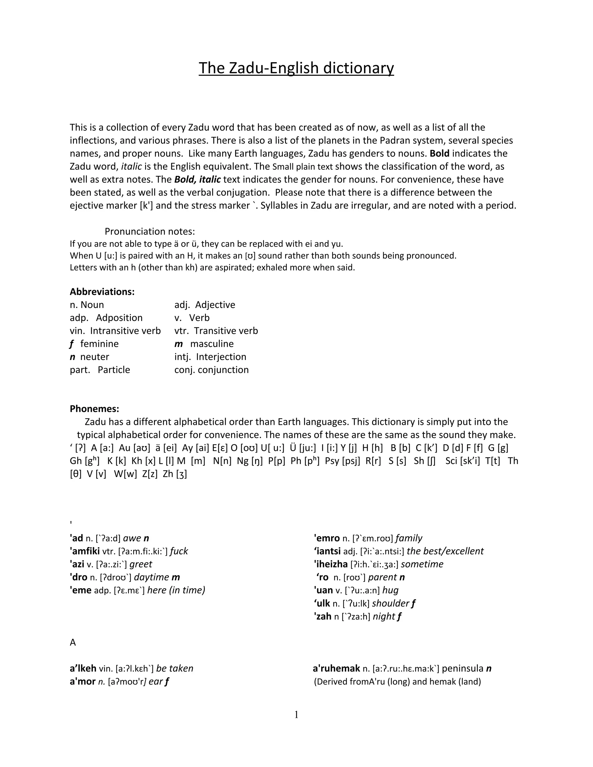 The zadu dicionary | PDF