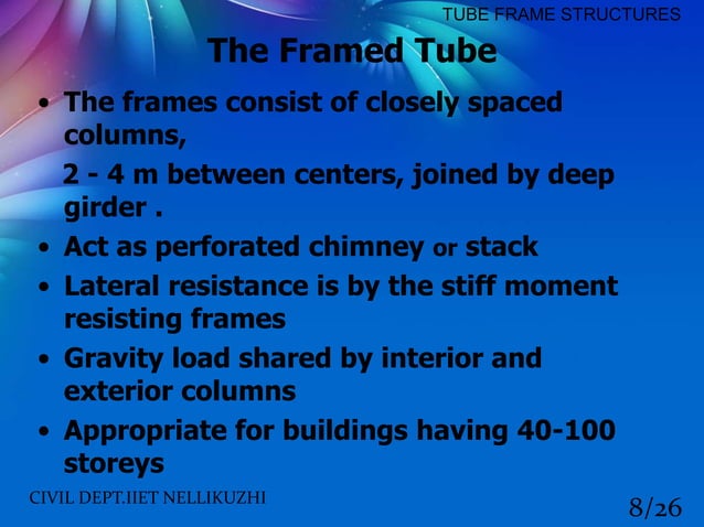 Tube Frame Structures:An overview