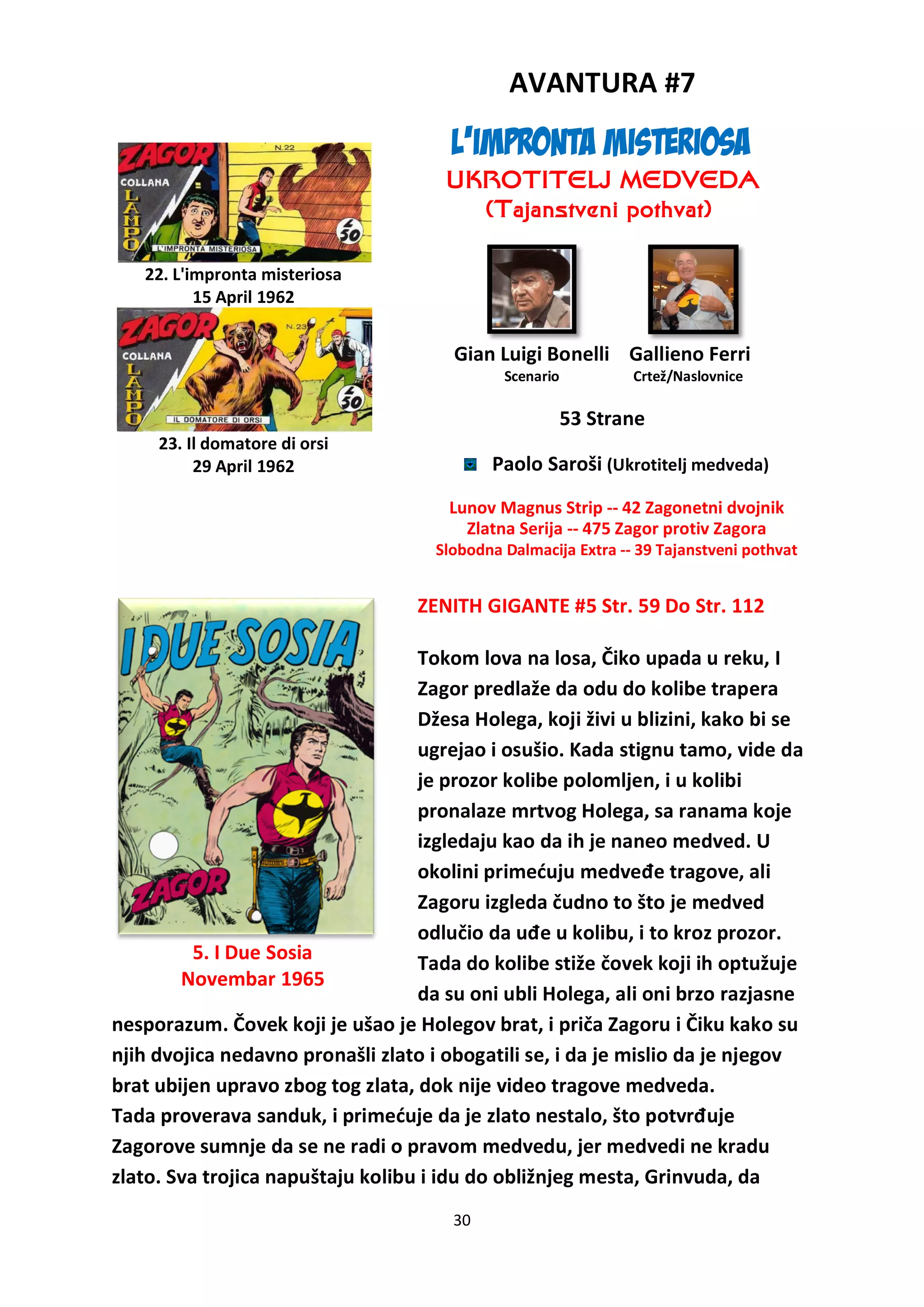 Zagor - KOMPLETAN HRONOLOŠKI POPIS AVANTURA (Avanture 1 -30) | PDF