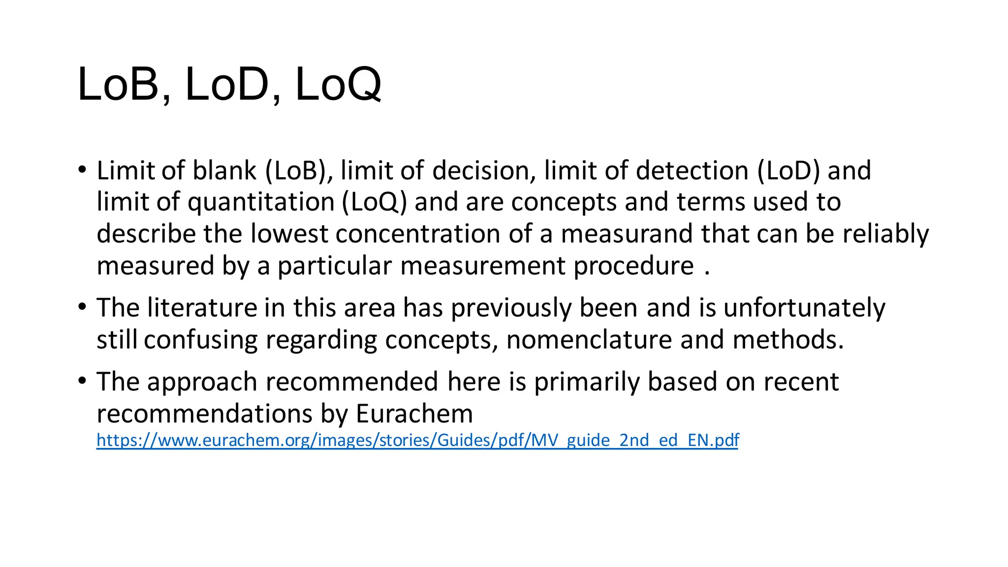 LOB LOD LOQ for method validation in laboratory | PDF