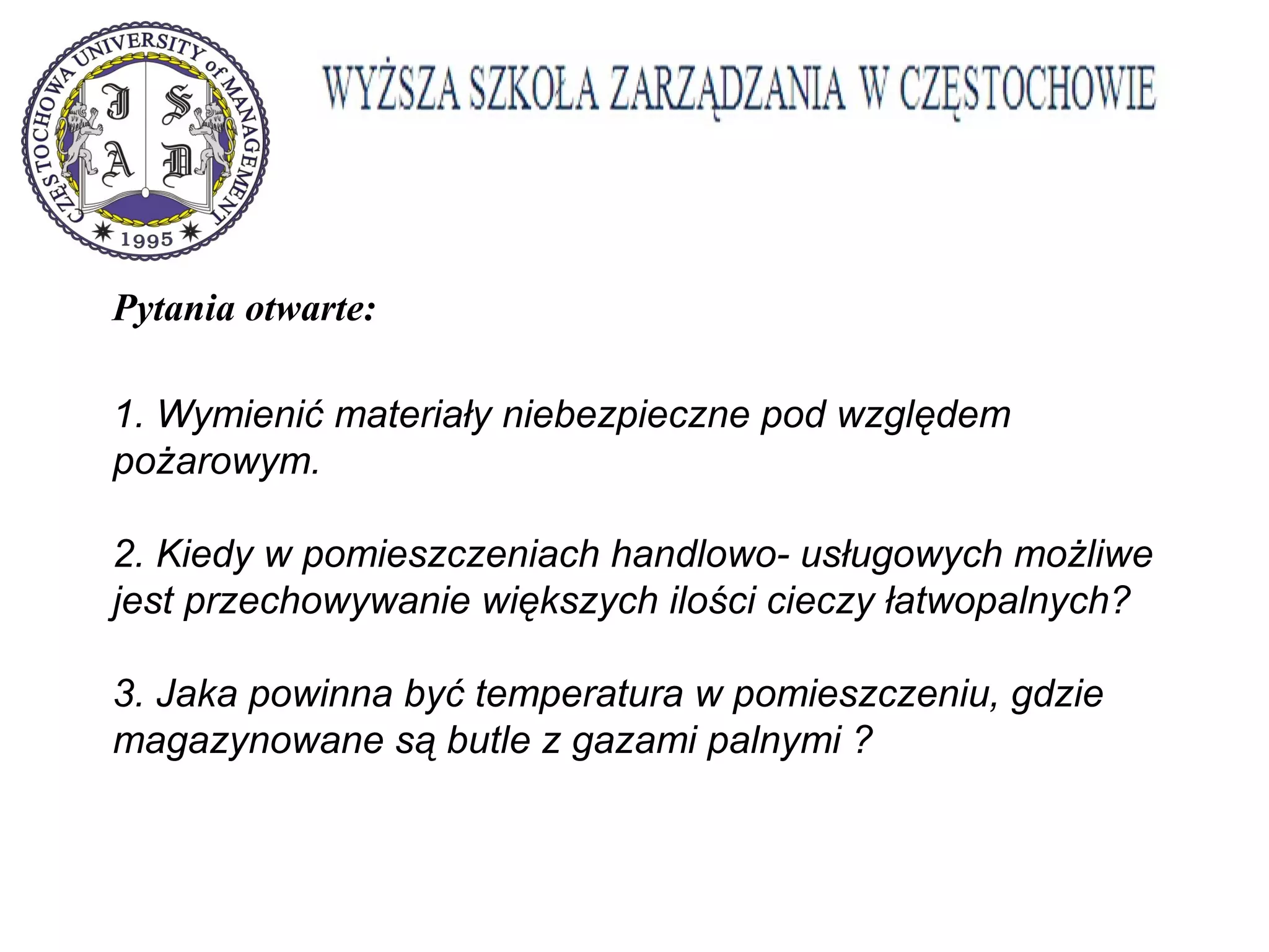 Zagro enia po_arowe_materia_by niebezpieczne. | PPT