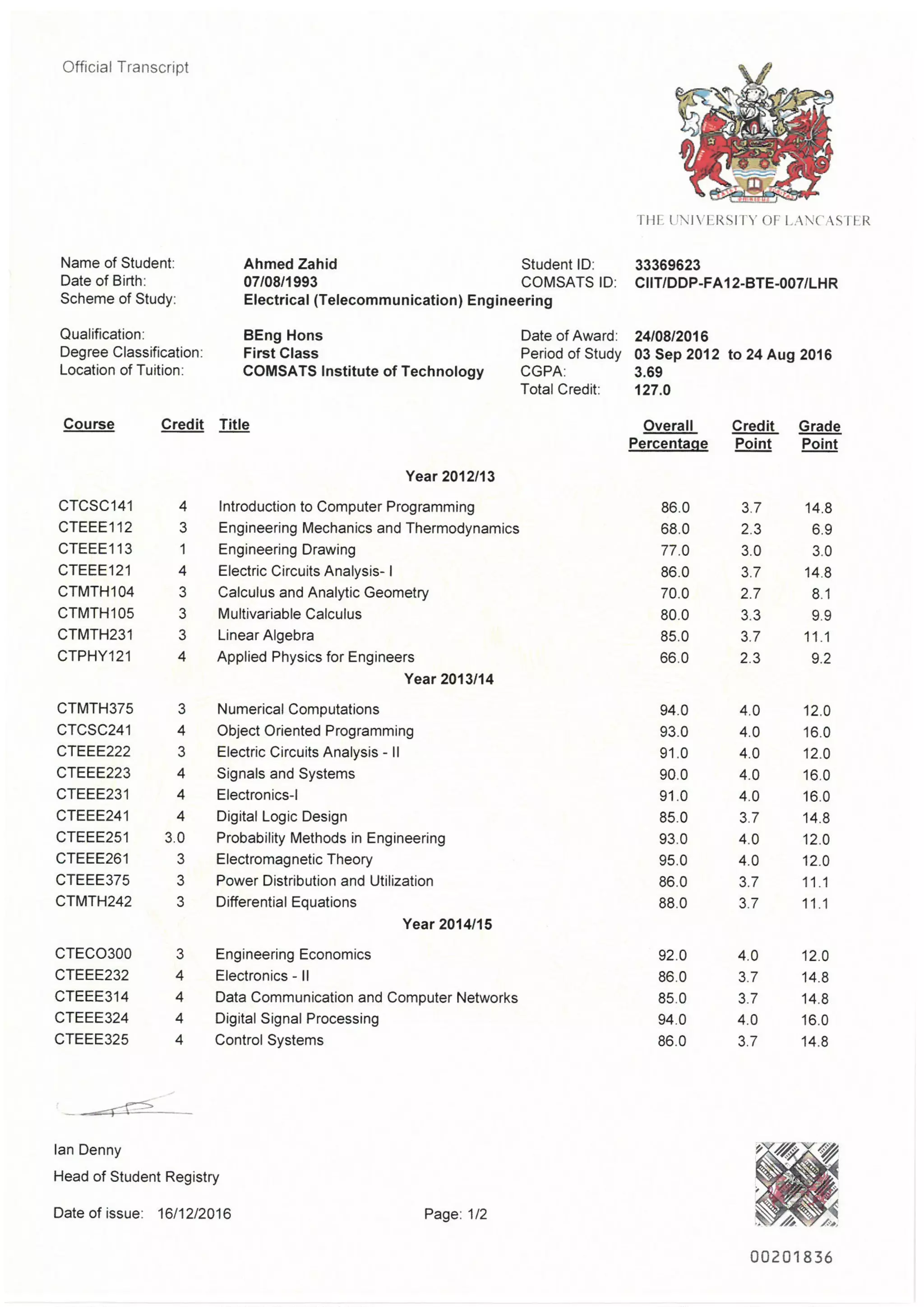 LU Degree Transcript | PDF