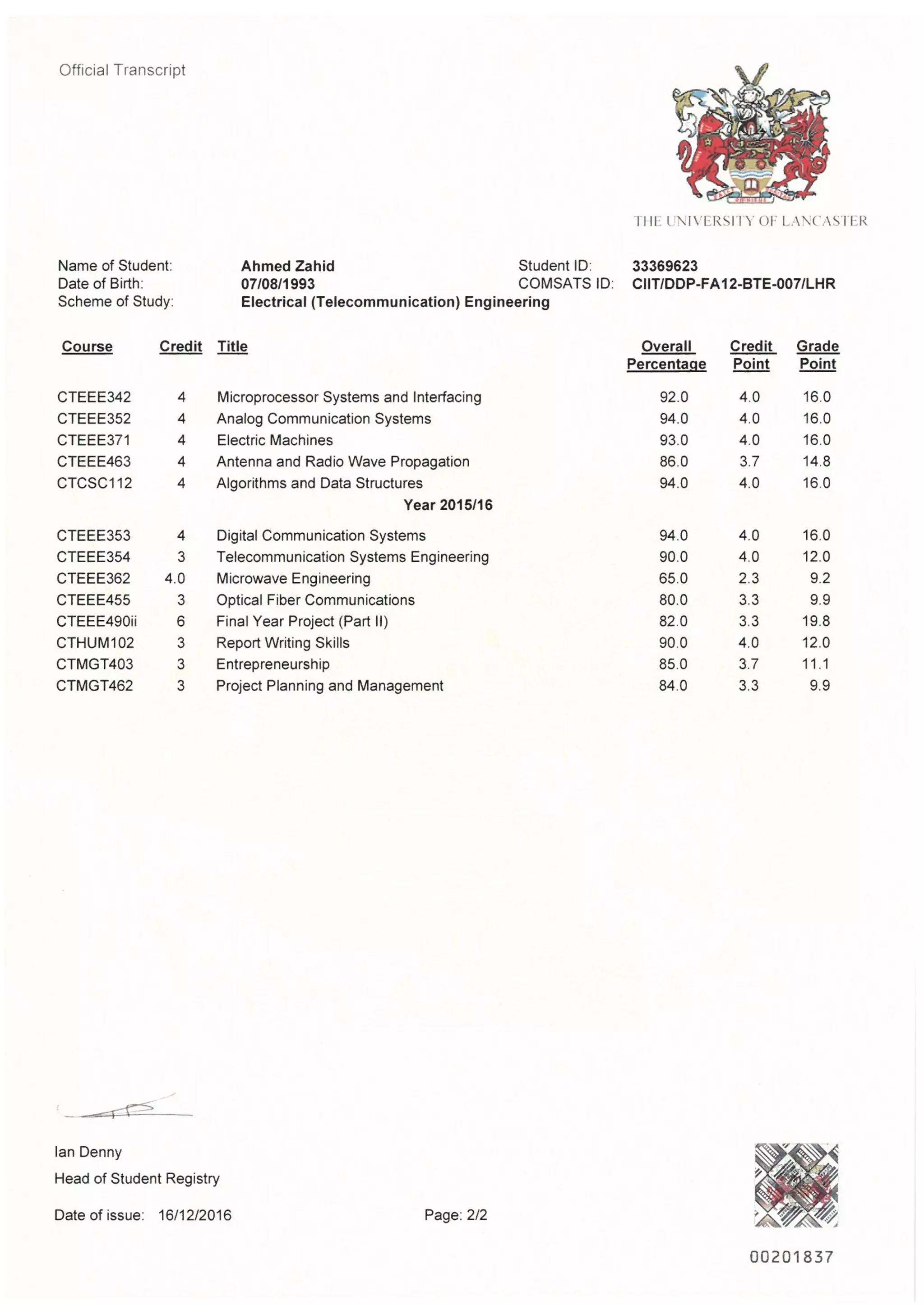 LU Degree Transcript | PDF