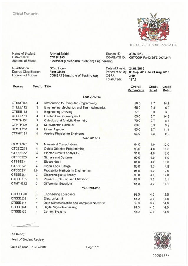 LU Degree Transcript | PDF