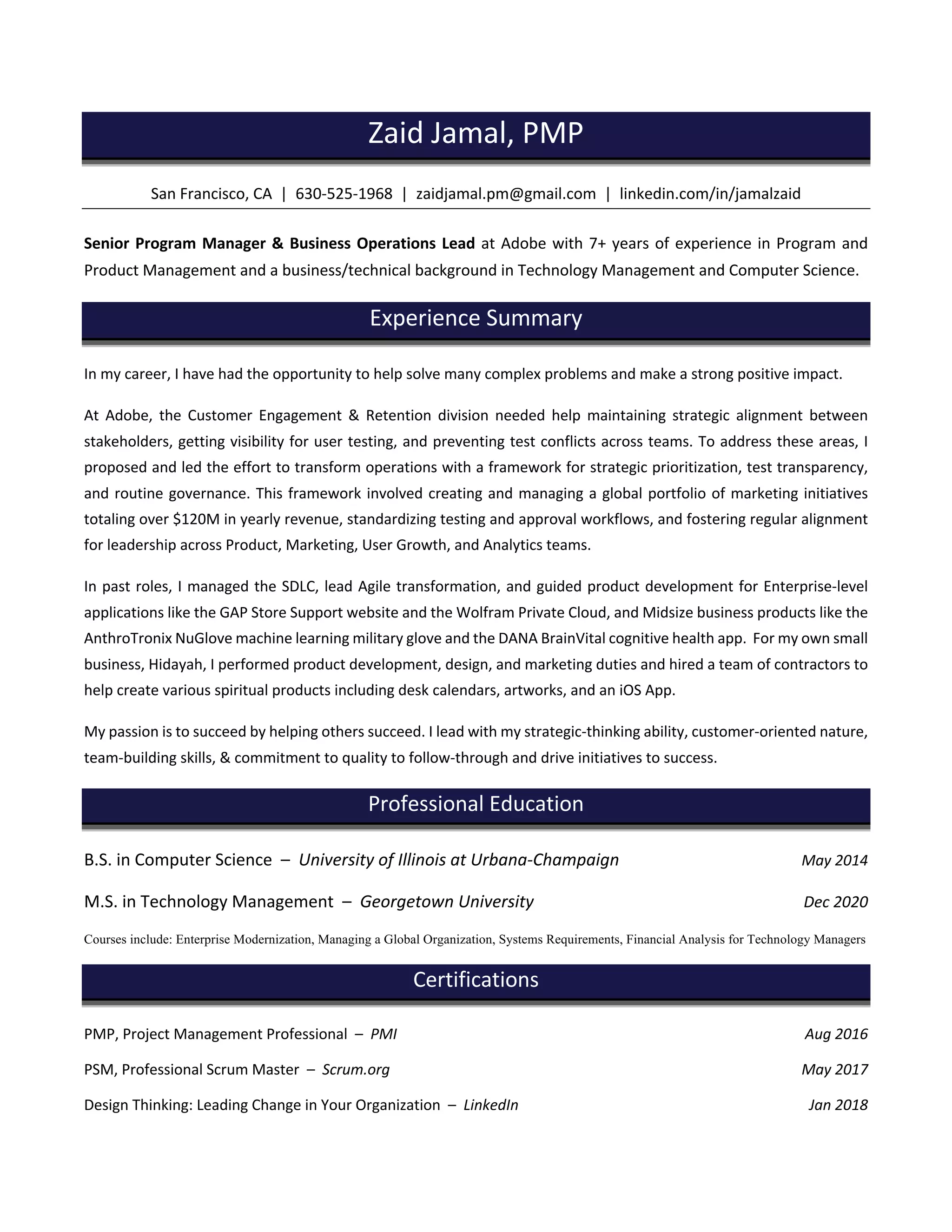 Zaid Jamal Resume 2020 | PDF
