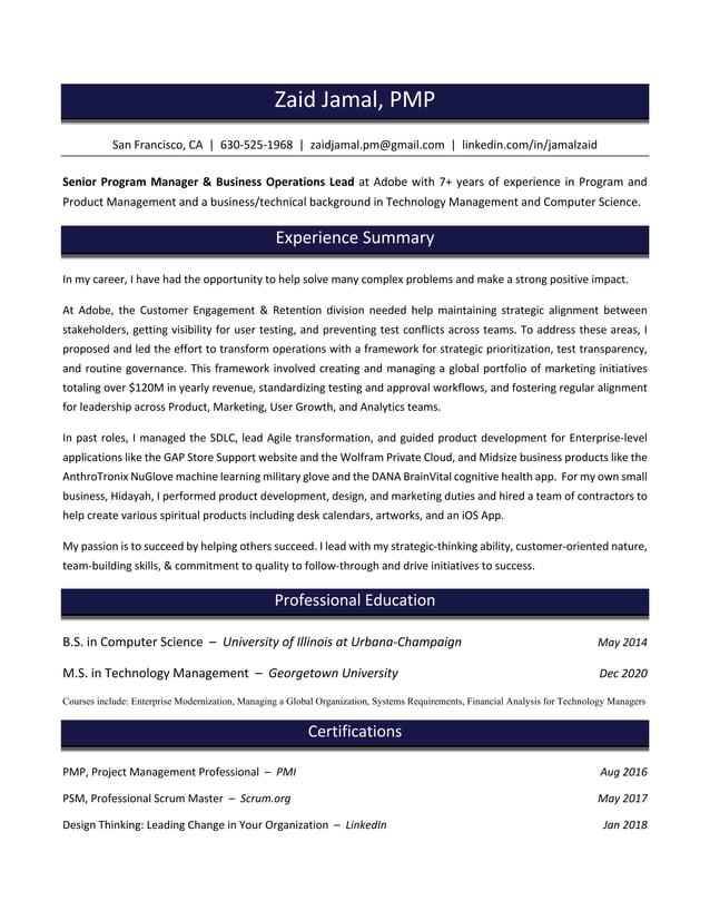 Zaid Jamal Resume 2020 | PDF