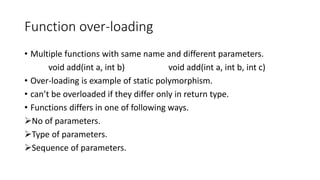 functions over-loading, over-hiding and over-riding | PPTX | Programming Languages | Computing