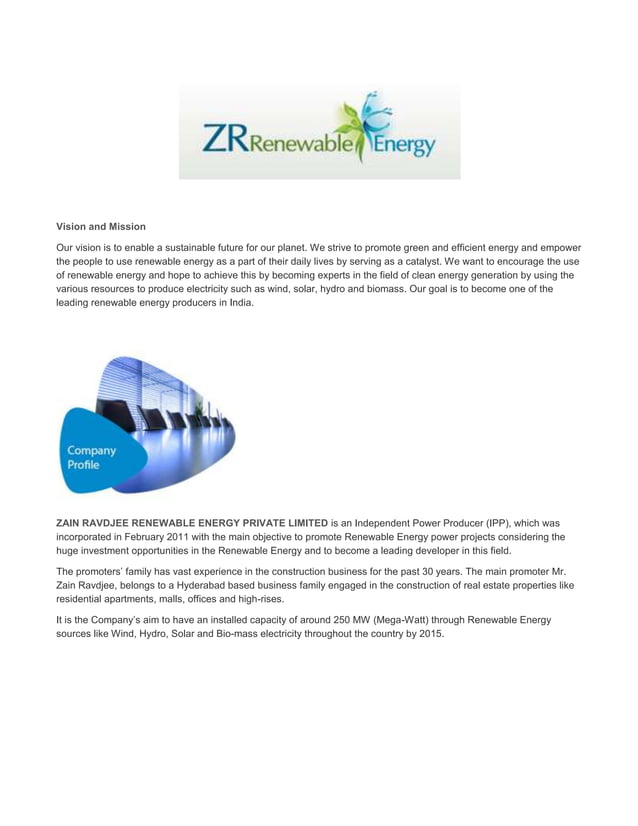 Zain Ravdjee Renewable Energy Pvt.Ltd. | DOCX
