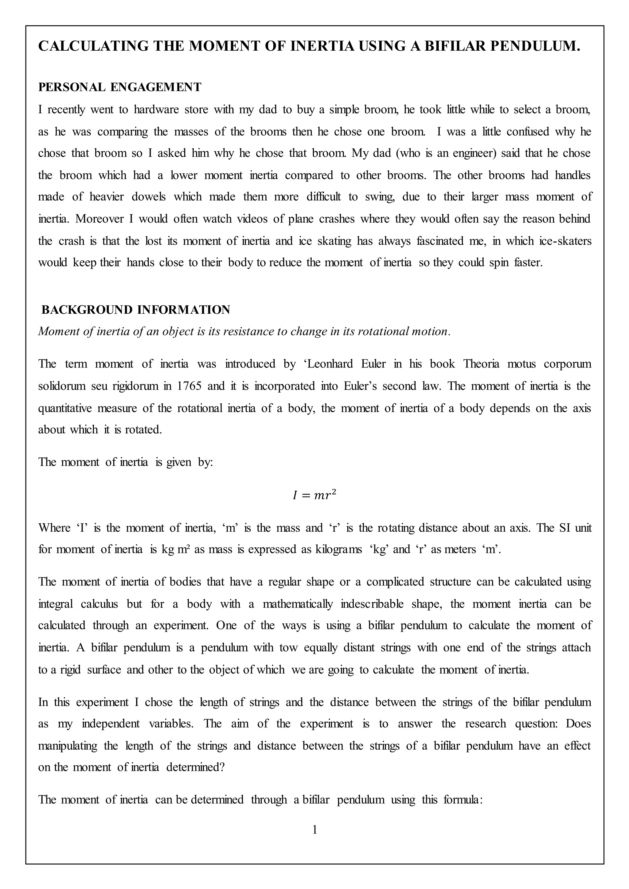 PHYSICS INTERNAL ASSESSMENT IBDP| PHYSICS IA | DOCX