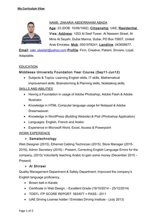RESUME BY MR. ZAKARIA ABADA | DOC