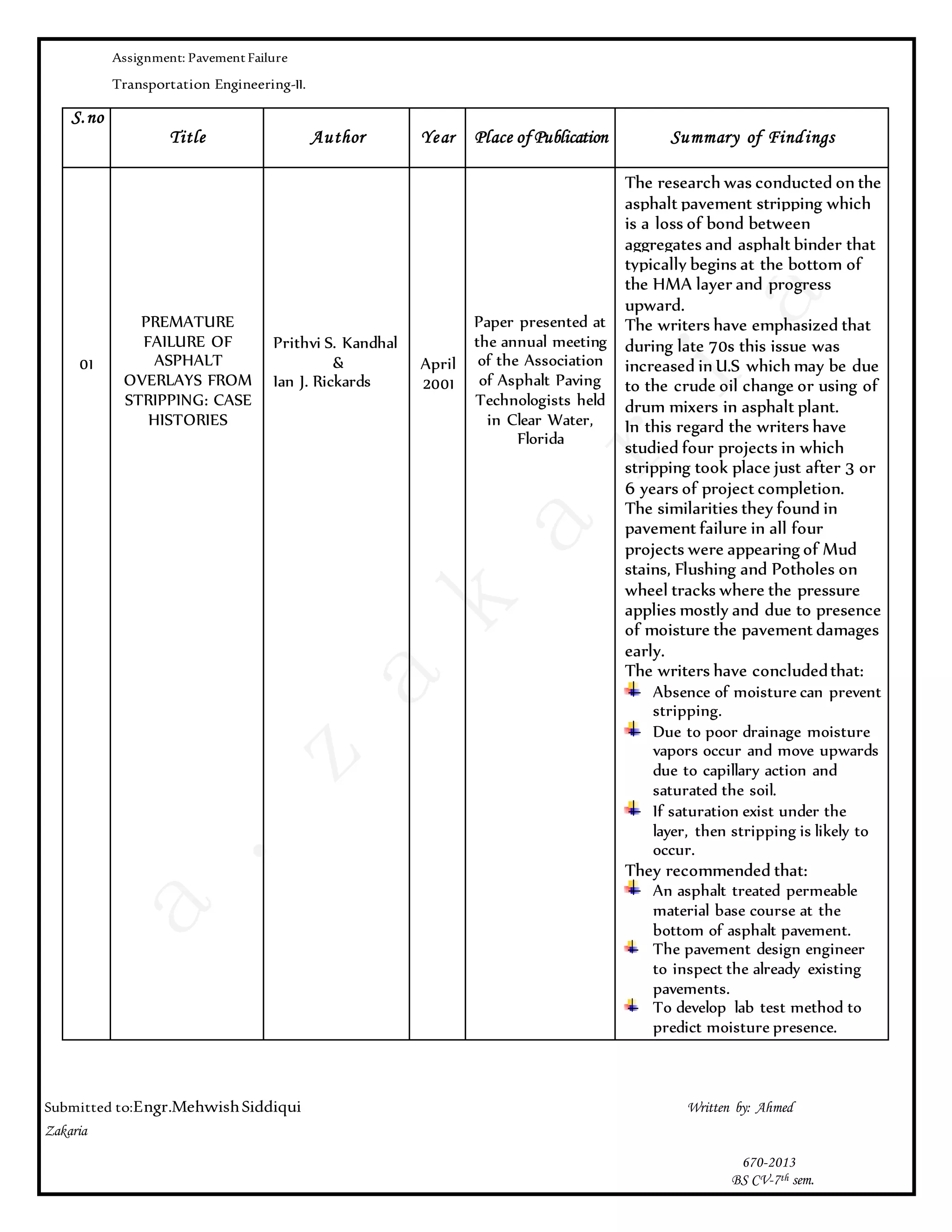 Pavement Failure Summary of Research Papers | PDF