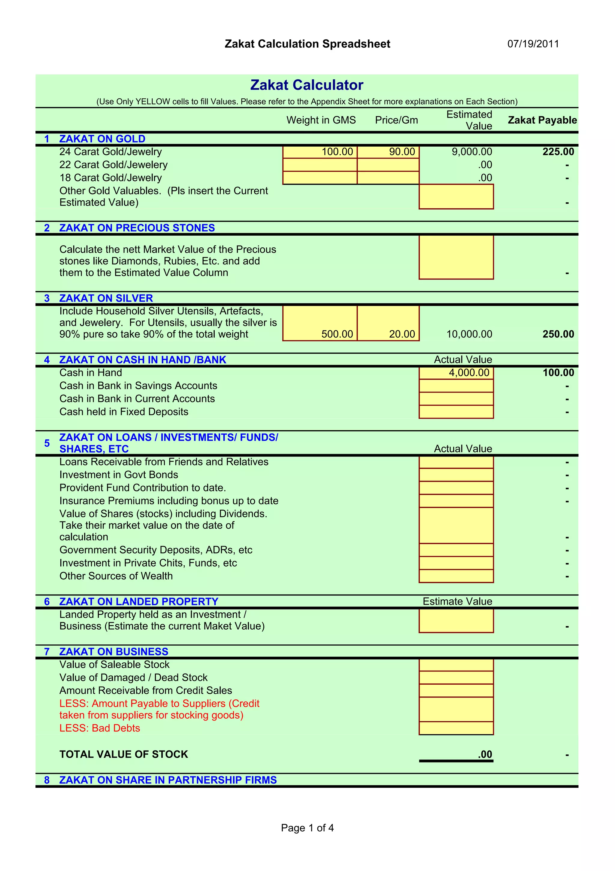 Zakat calculator(1) | XLS