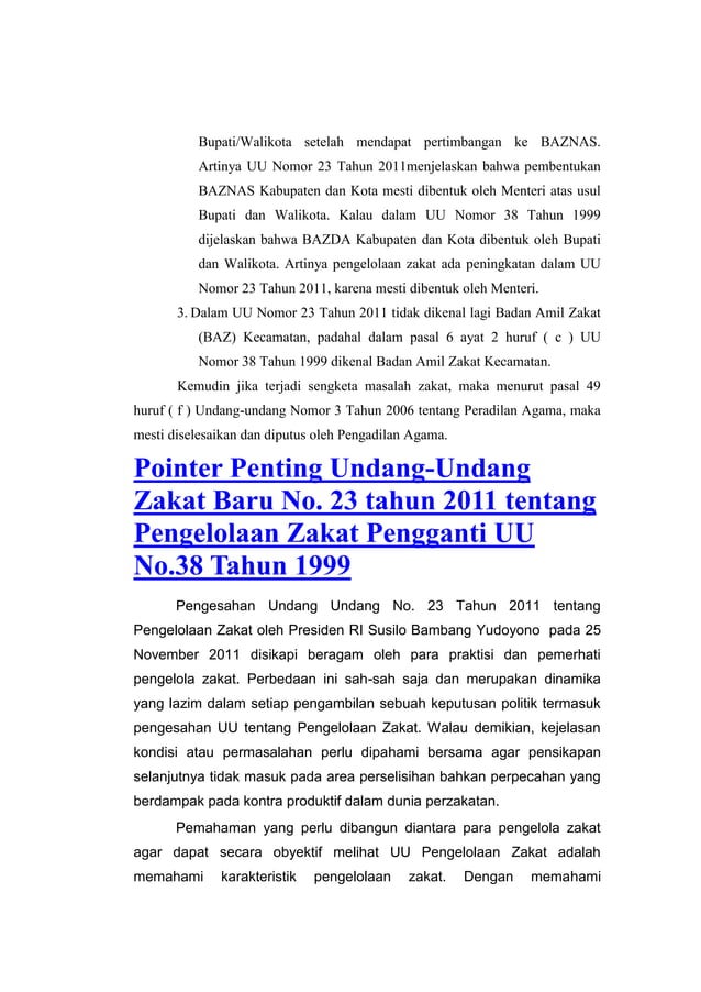 Zakat profesi dan perbedaan uu nomor 38 tahun 1999 dan uu nomor 23 tahun 2011 | PDF