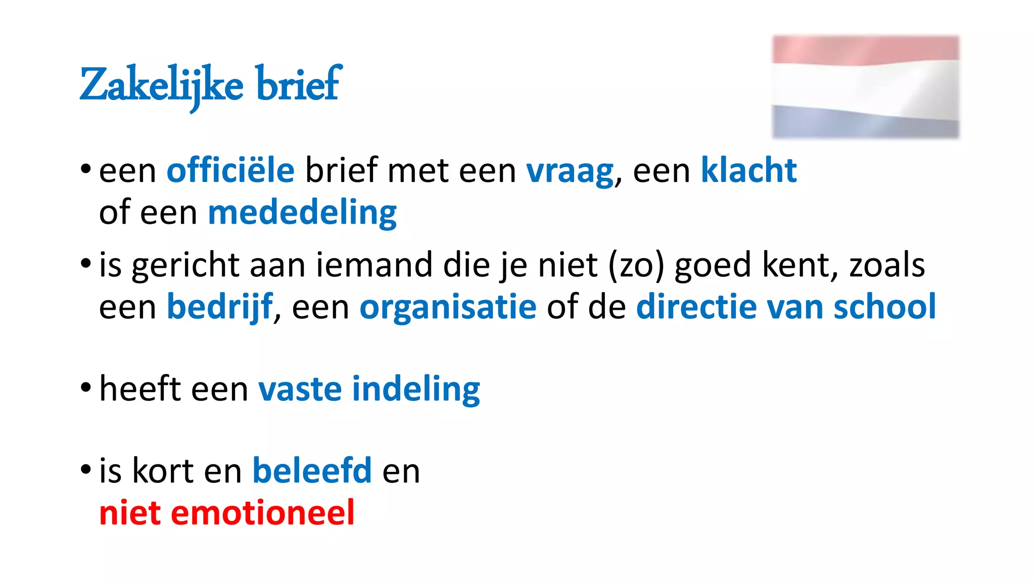 Zakelijke brief Nederlands | PPTX