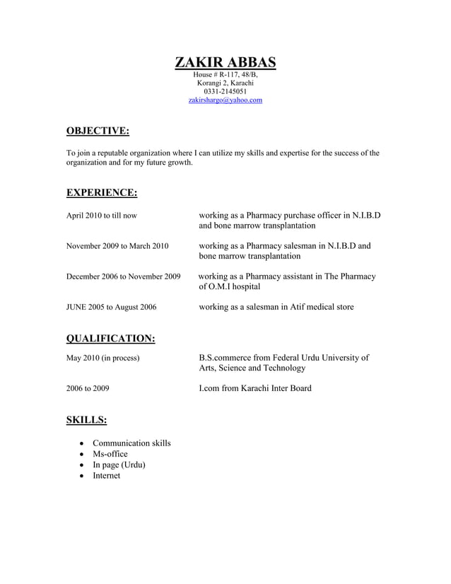 Zakir abbas cv (1) | DOCX | Medical Health