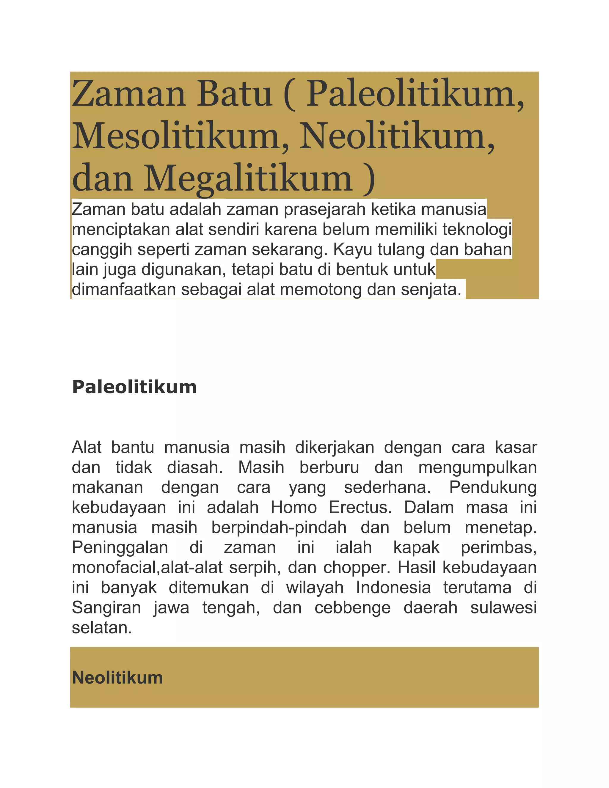 Zaman batu | DOCX