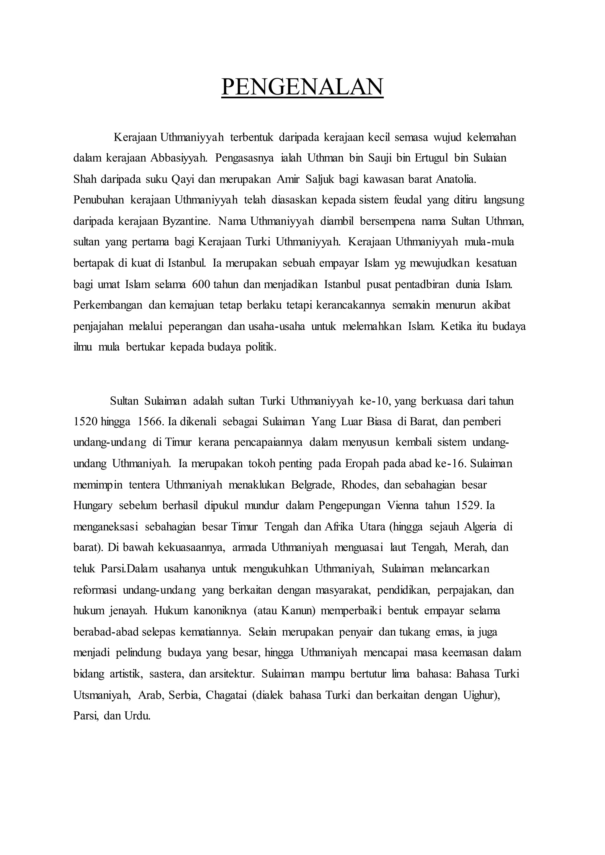 Assignment CTU151-Zaman Kerajaan Uthmaniyyah | DOCX
