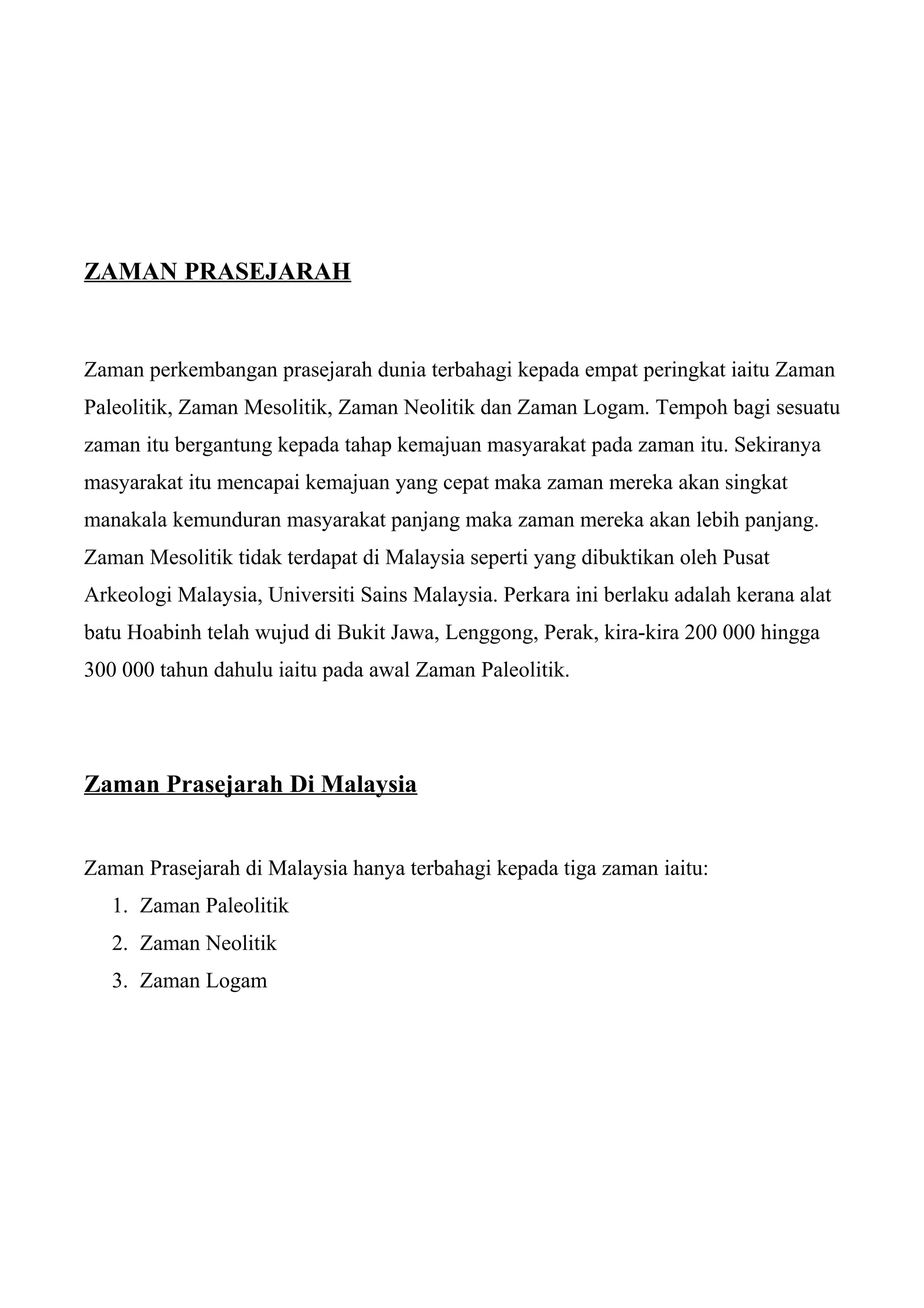 Zaman prasejarah (1) | DOC