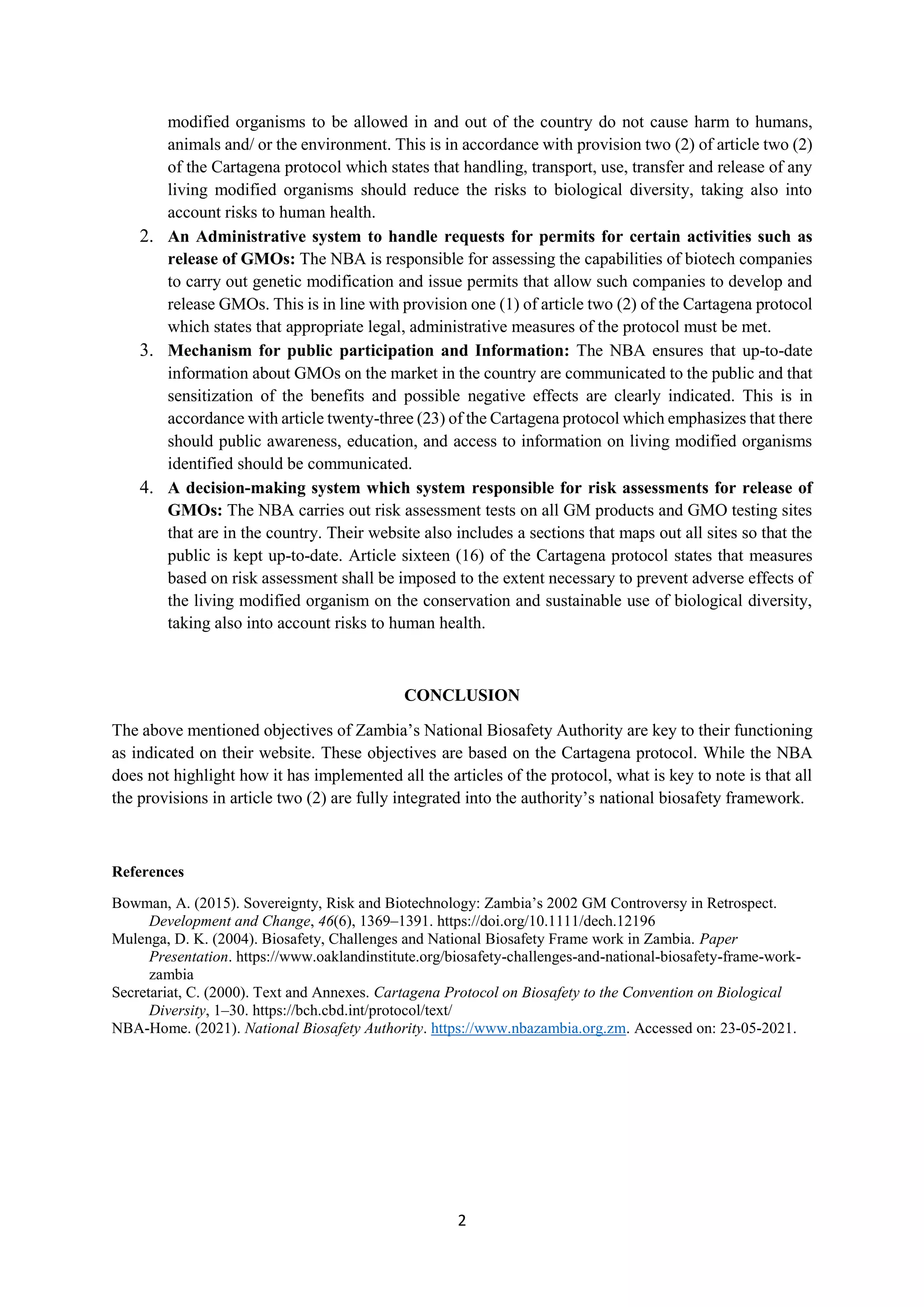 THE CARTAGENA PROTOCOL - THE CASE FOR ZAMBIA | PDF