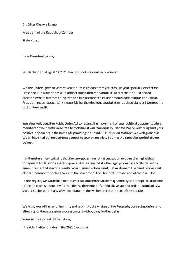 Zambia political parties write letter to Dr Lungu | DOCX