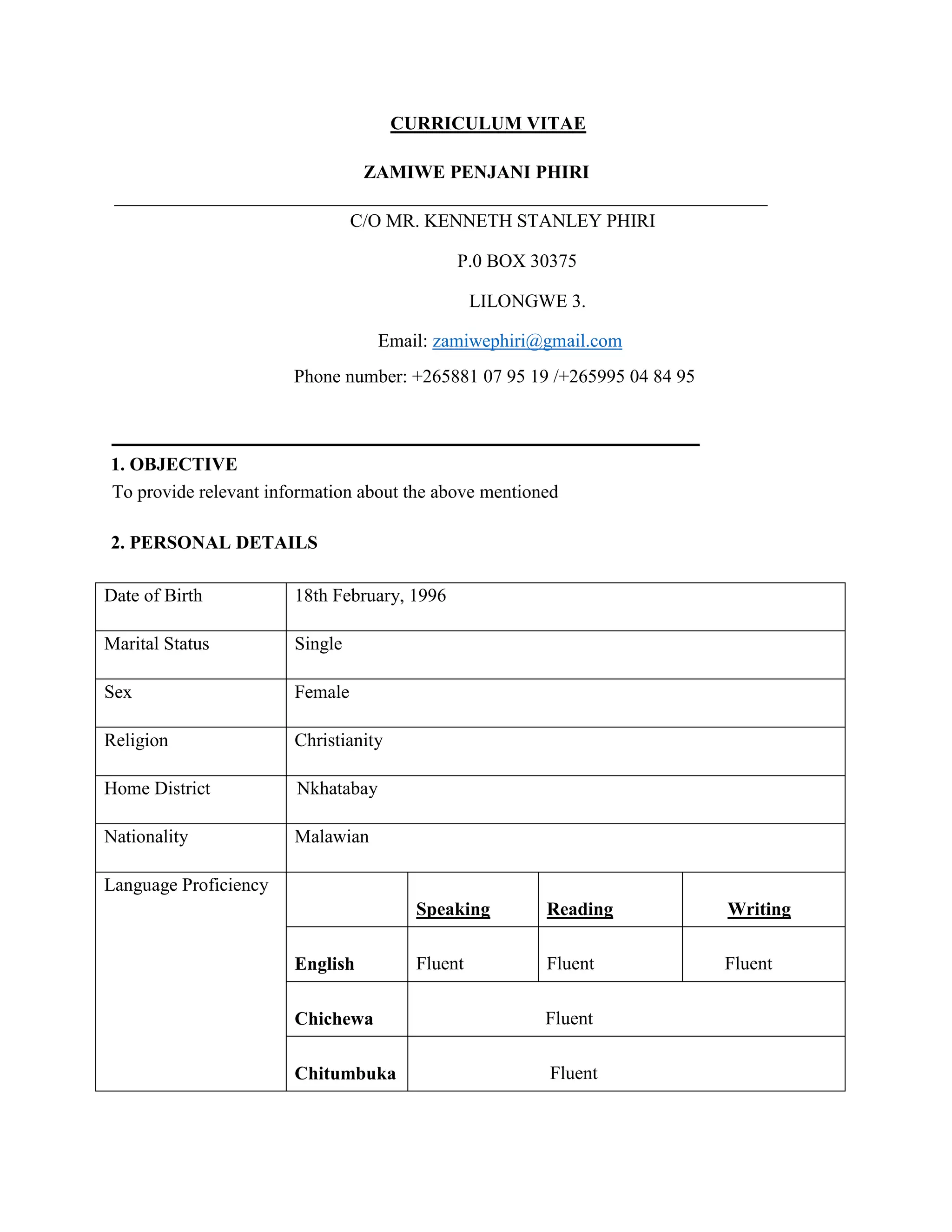 Zamiwe phiri cv | PDF