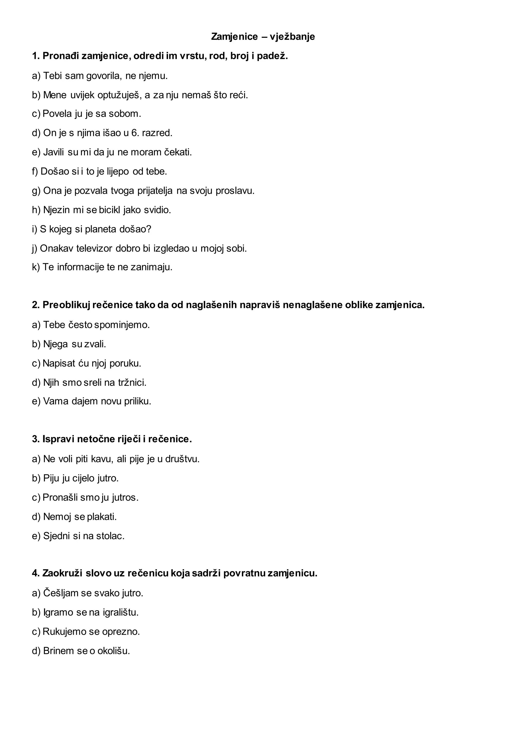 Zamjenice vjezba s rjesenjem | PDF