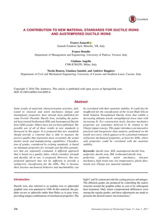 A contribution to new material standards for Ductile Ironsand Austempered Ductile Irons | PDF