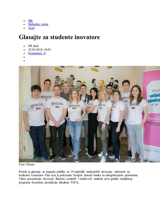 FEFA Kreativna produkcija, Blic, 25. 5.2018. | DOCX