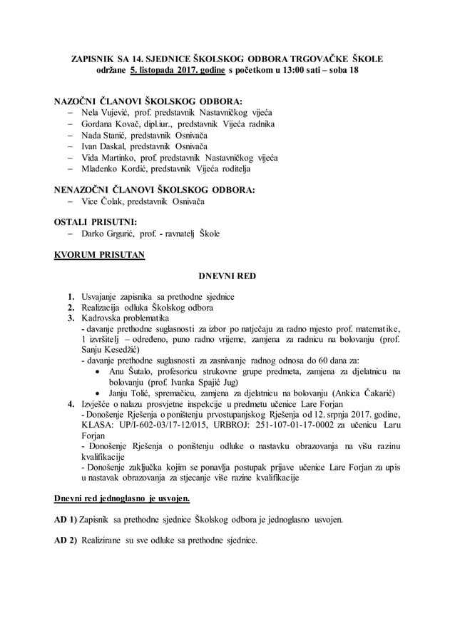 Zapisnik sa 14. sjednice - 2017. | PDF