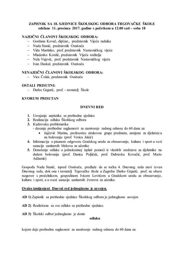 Zapisnik sa 18. sjednice - 2017. | PDF