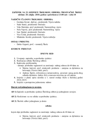 Zapisnik sa 23. sjednice - 2018. | DOCX