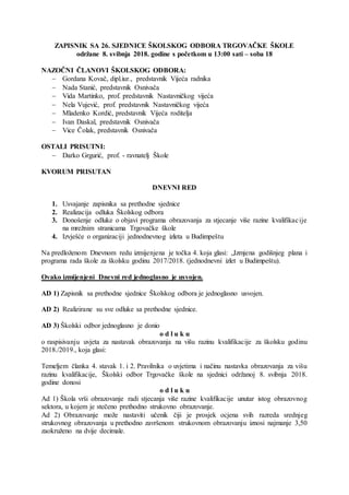 Zapisnik sa 26. sjednice - 2018. | PDF