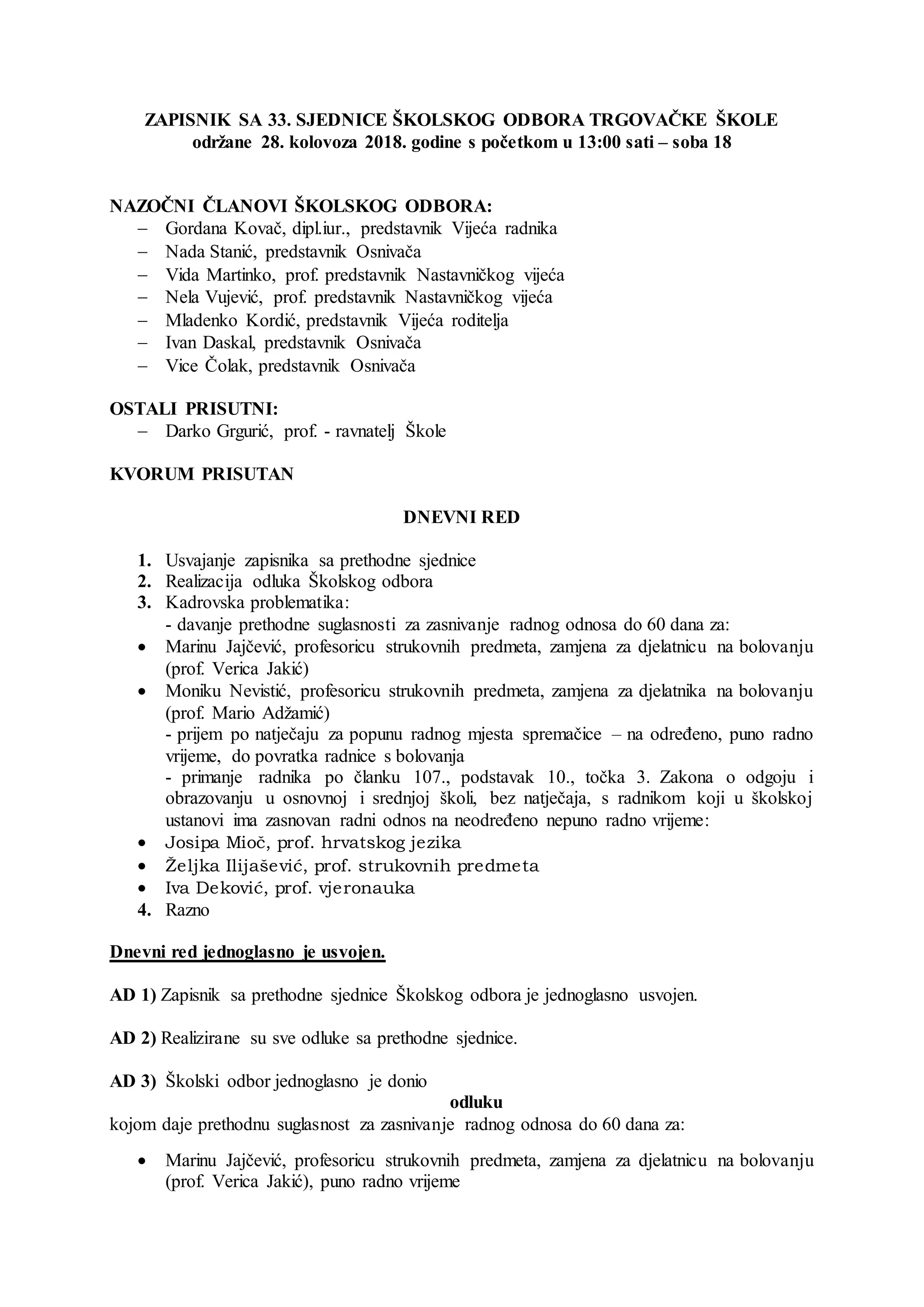 Zapisnik sa 33. sjednice - 2018. | DOCX