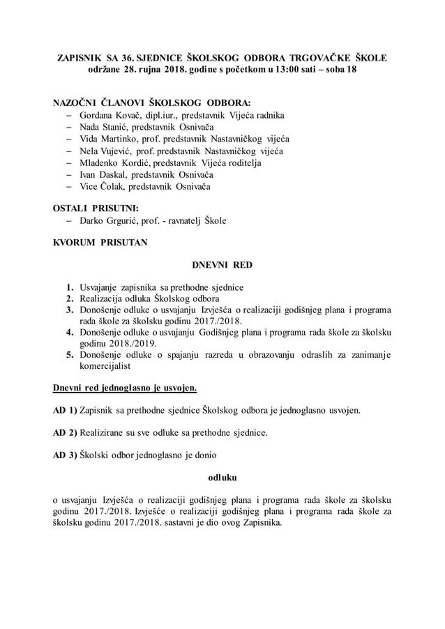 Zapisnik sa 36. sjednice - 2018. | PDF