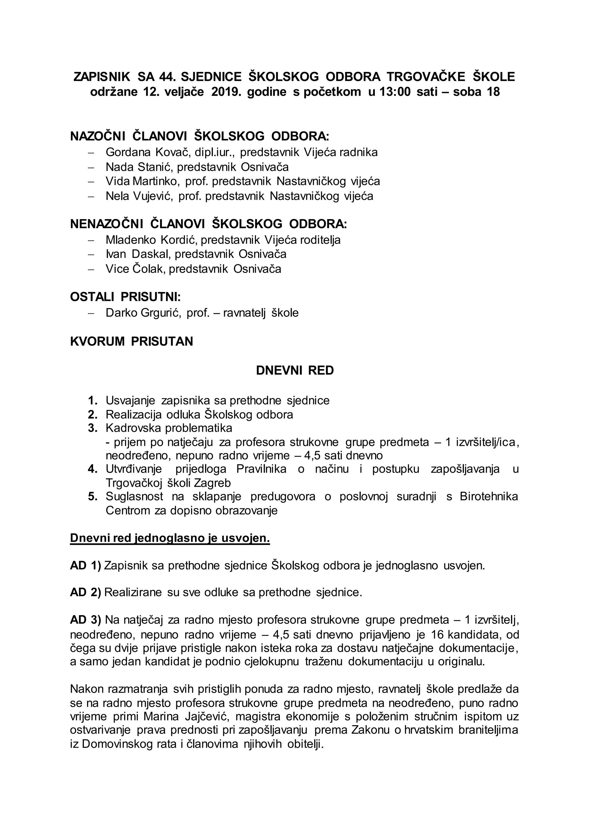 Zapisnik sa 44. sjednice - 2019. | PDF