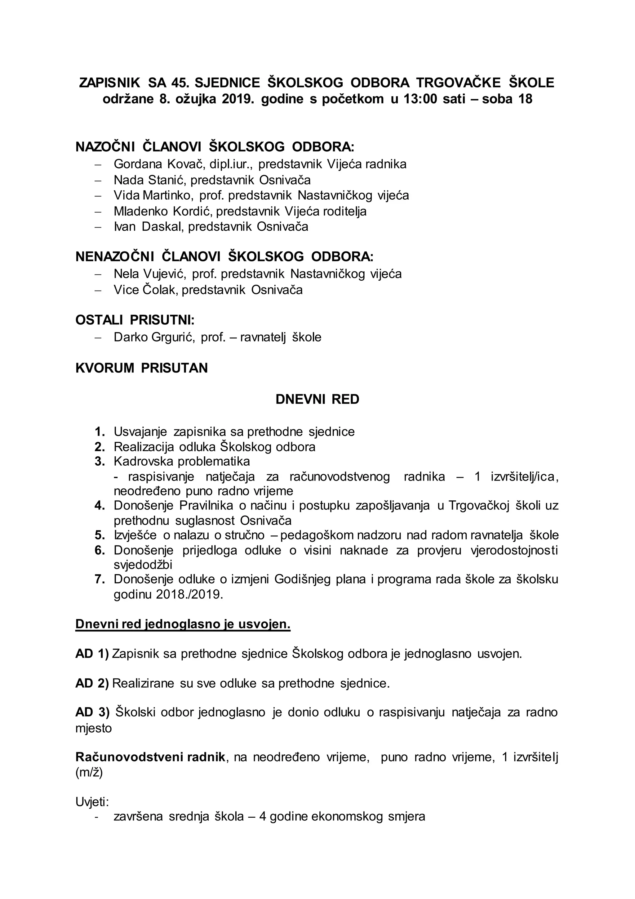 Zapisnik sa 45. sjednice - 2019. | DOCX