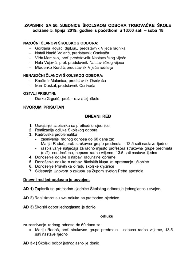 Zapisnik sa 50. sjednice - 2019. | DOCX