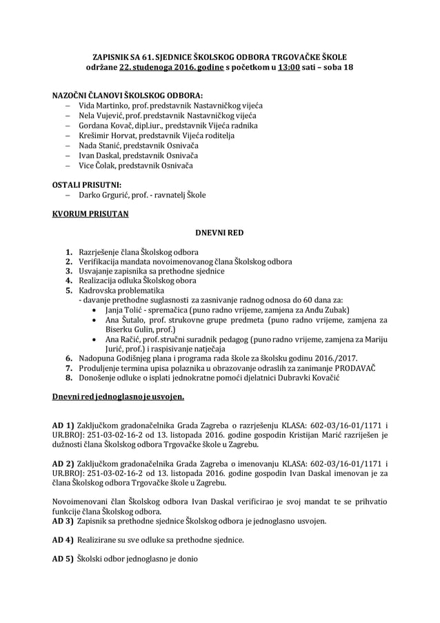 Zapisnik sa 61. sjednice | PDF