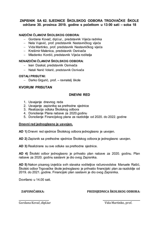 Zapisnik sa 62. sjednice - 2020. | DOCX